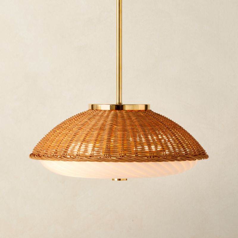 Moro Polished Brass and Rattan Pendant Light by Ross Cassidy | CB2