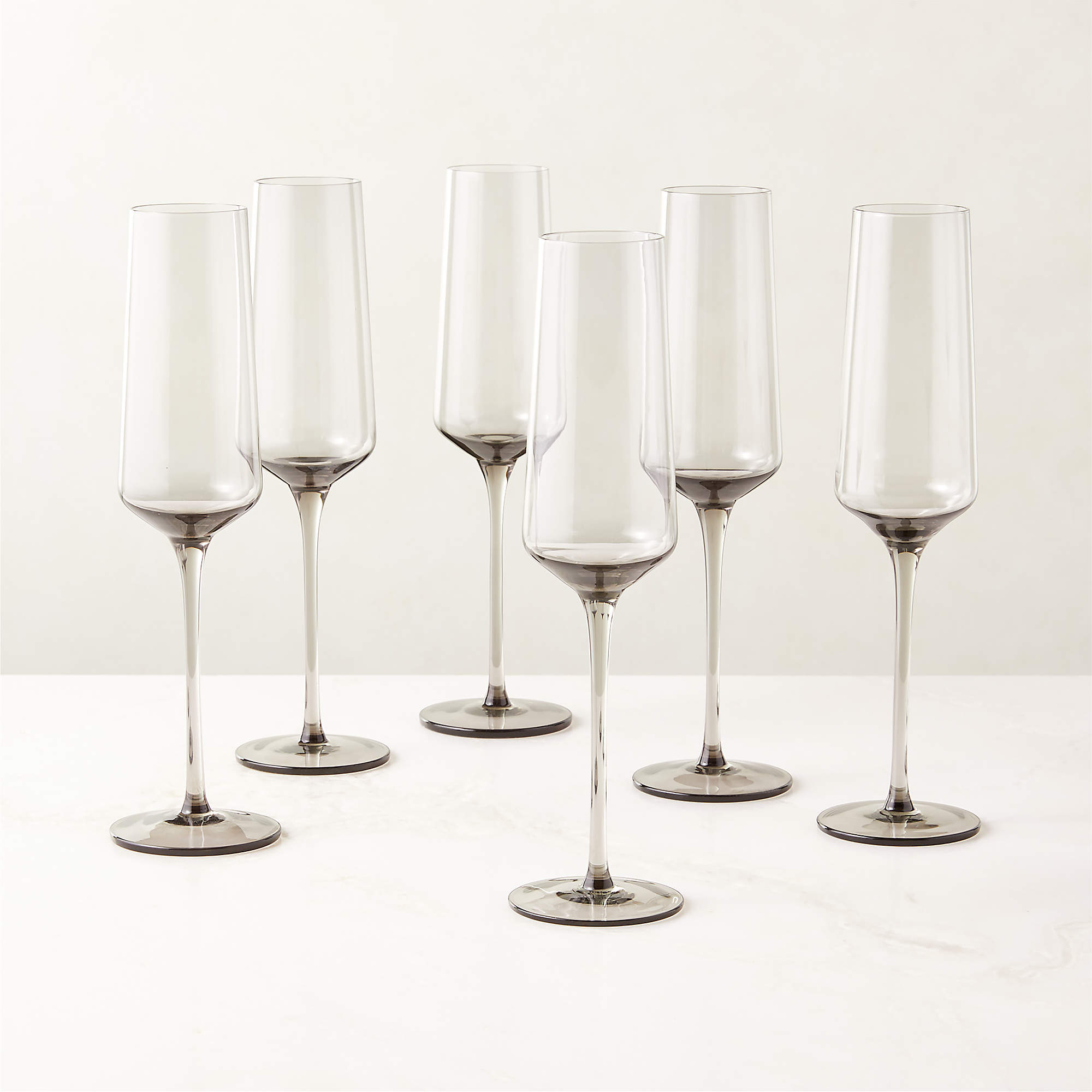 Muse Modern Smoked Glass Champagne Flute Set of 6 + Reviews | CB2 Canada