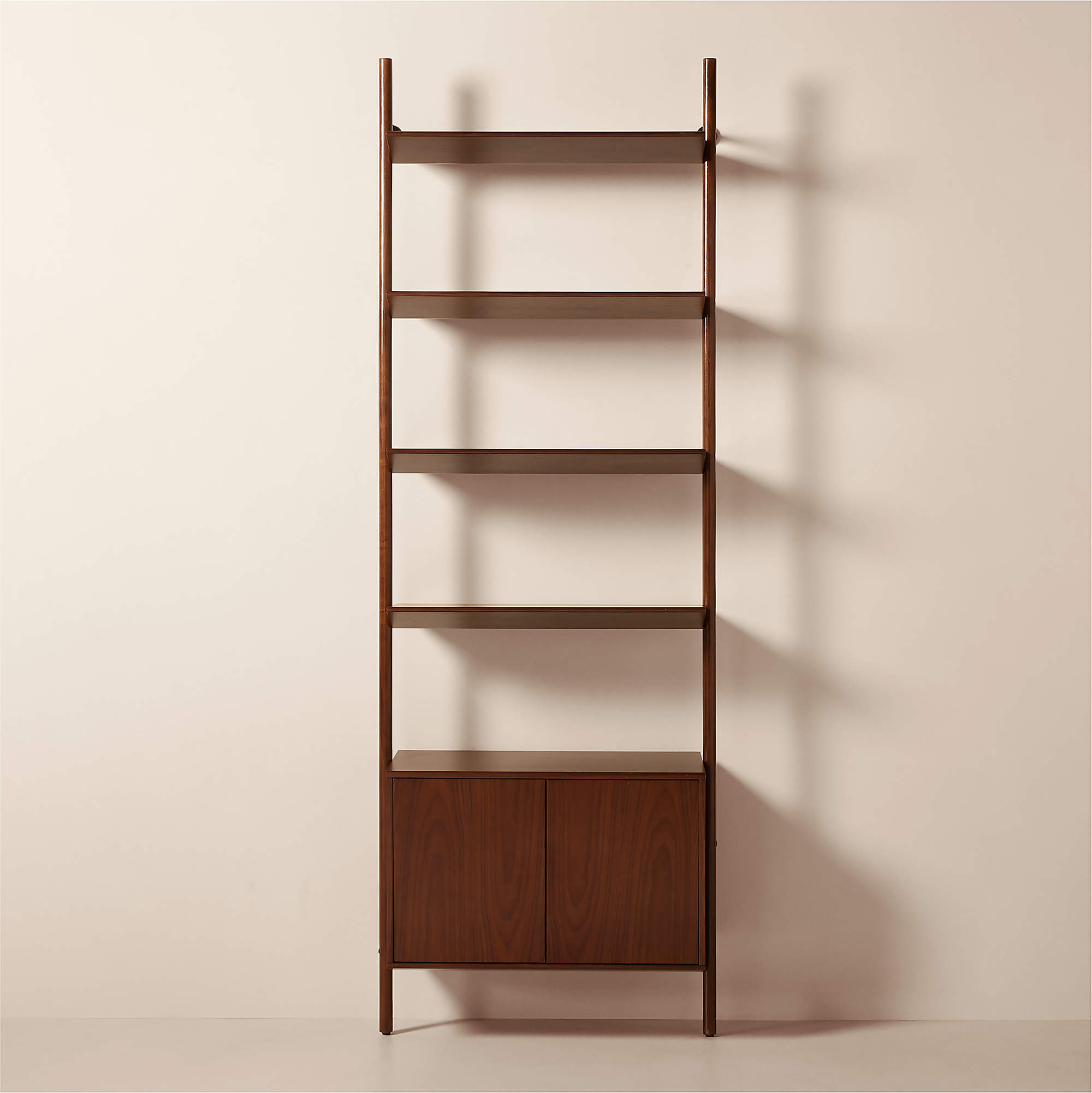Nabla Brown Walnut Wood Wall Mount Bookcase with Cabinet | CB2 Canada