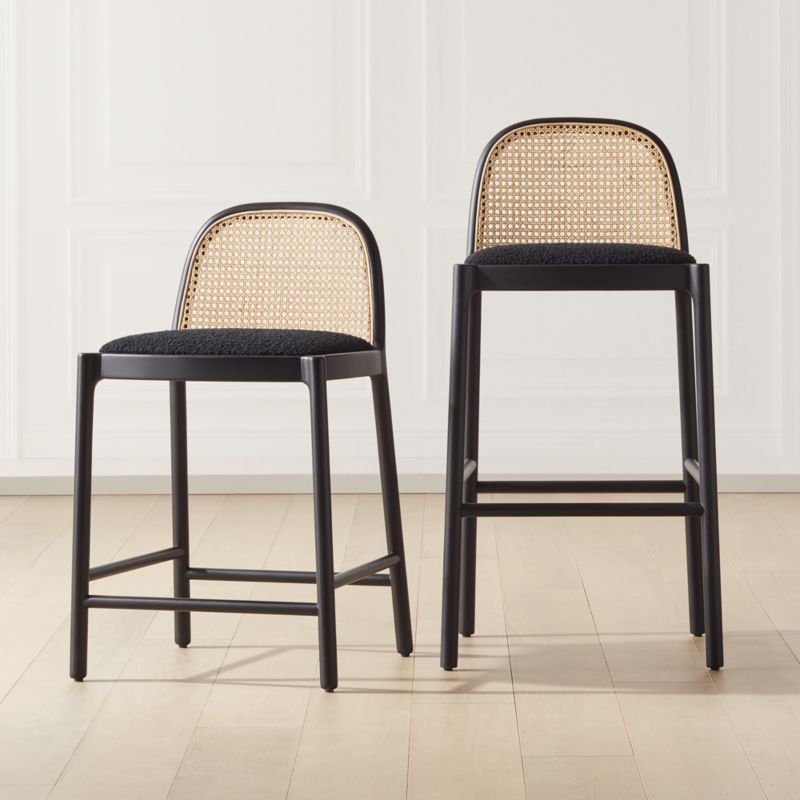 Nadia Black Cane Modern Bar Stools | CB2