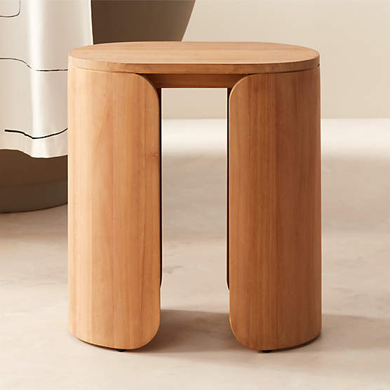 Black Teak Wood Bathroom Stool + Reviews | CB2