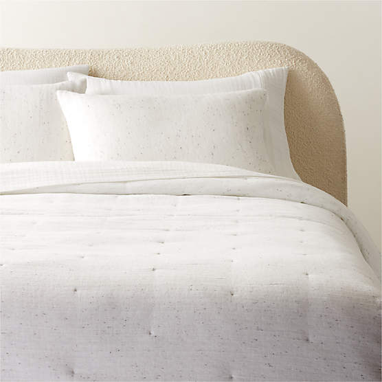 Stitched Organic Cotton Sateen Ivory Full/Queen Quilt + Reviews | CB2