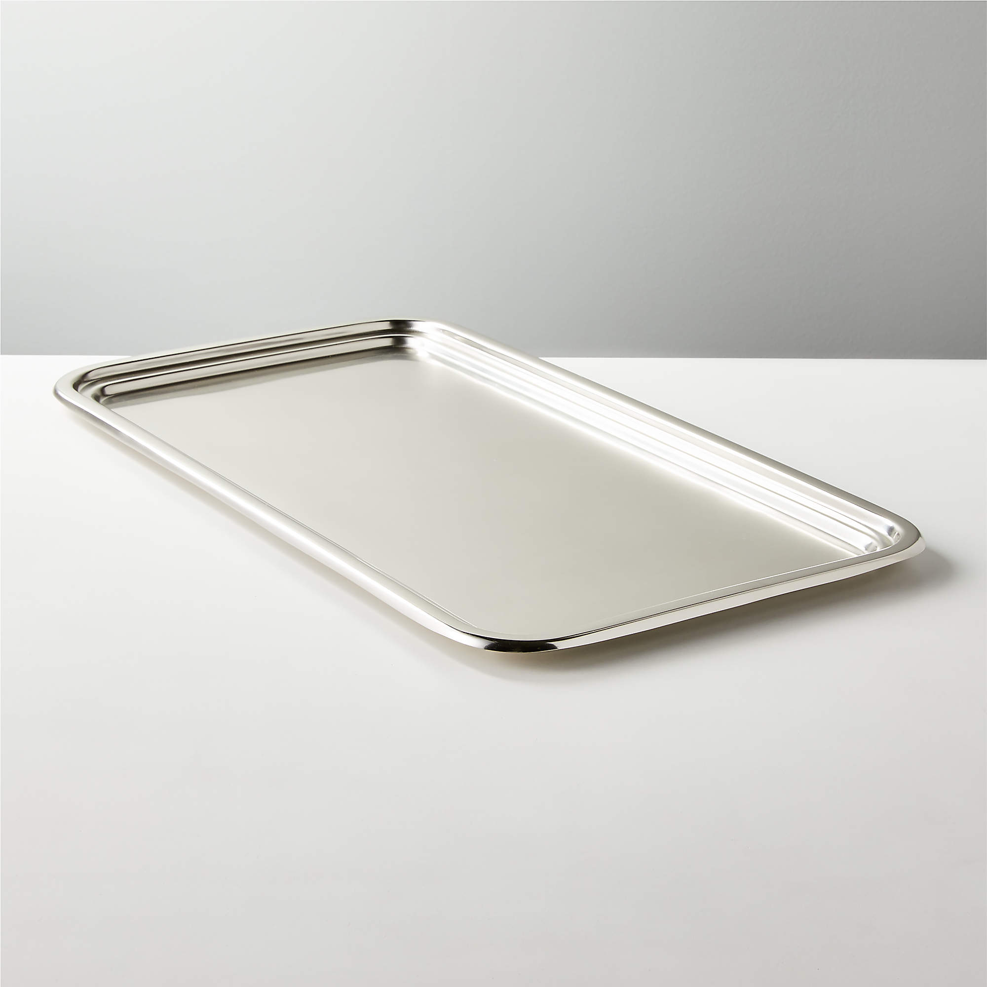 Newman Rectangular Pewter Stainless Steel Bar Tray | CB2