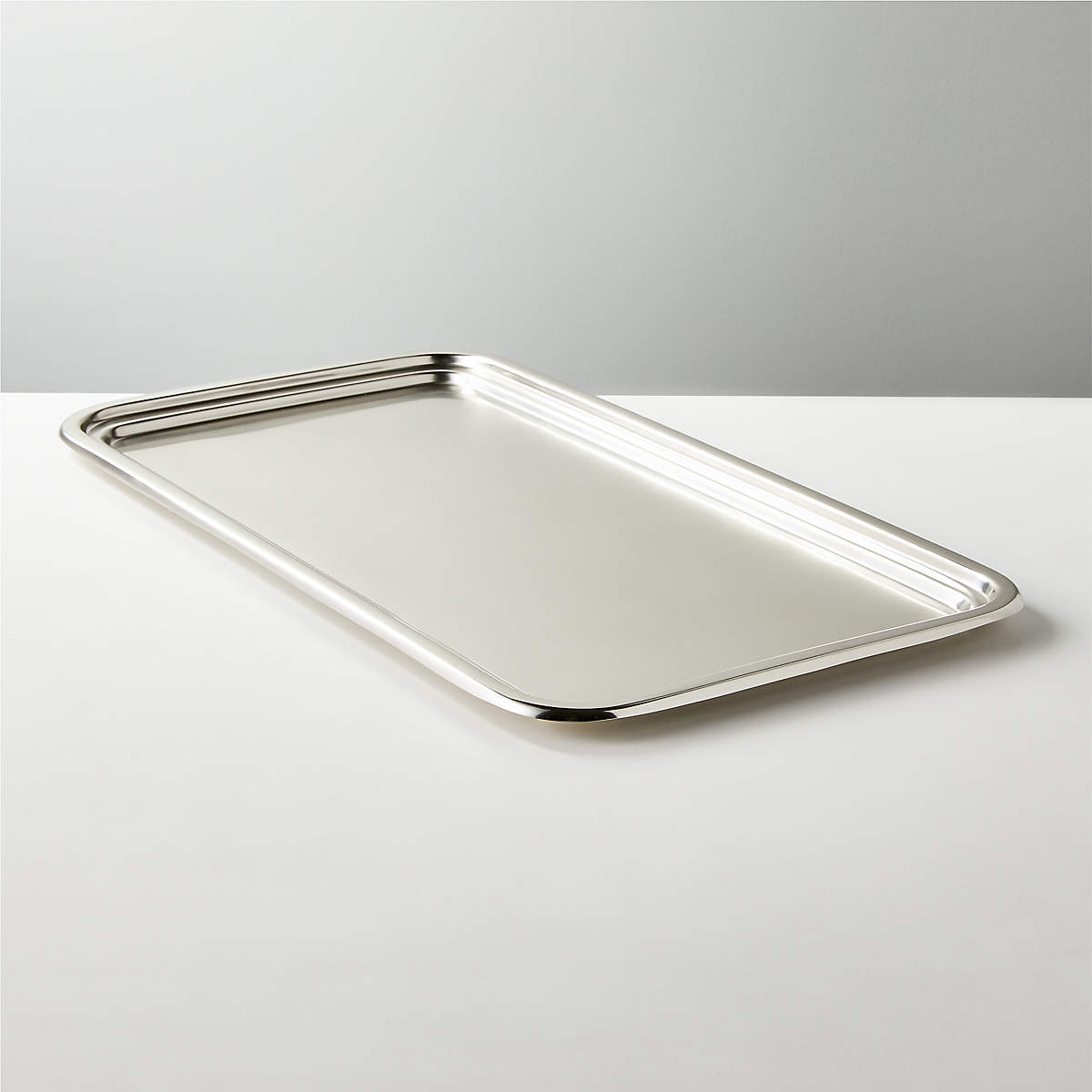 Newman Rectangular Pewter Stainless Steel Bar Tray + Reviews | CB2