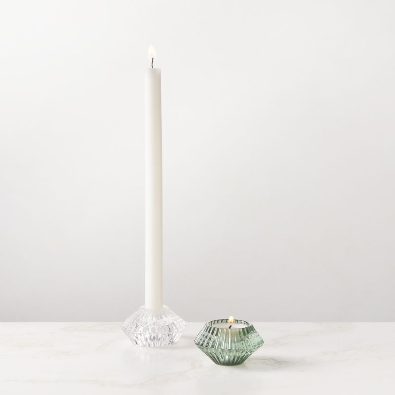 Nova Modern Ribbed Green Glass Reversible Candle Holder + Reviews | CB2