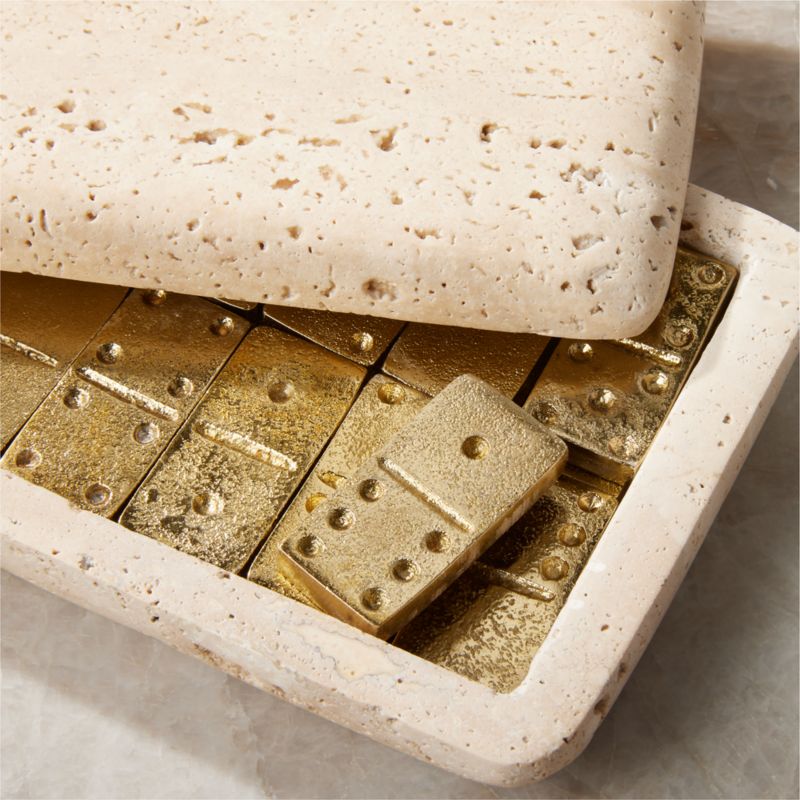 Ollin Travertine and Cast Aluminum Domino Set | CB2