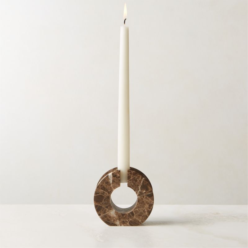 Orla Brown Marble Taper Candle Holder | CB2