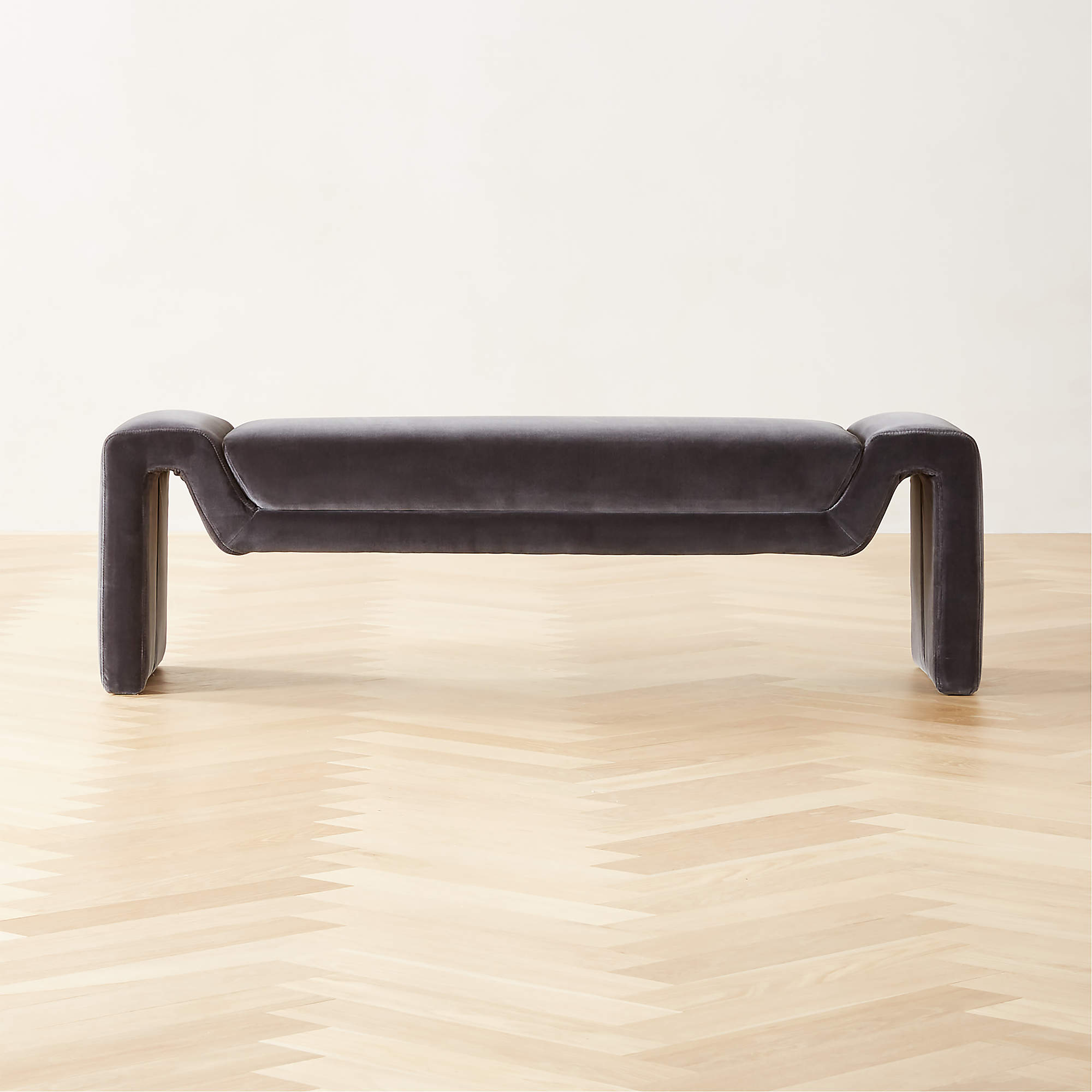 Perimeter Modern Anthracite Velvet Bench + Reviews | CB2