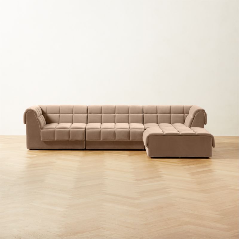 Pezzo 4-Piece Toffee Brown Velvet Sectional Sofa with Left Arm | CB2