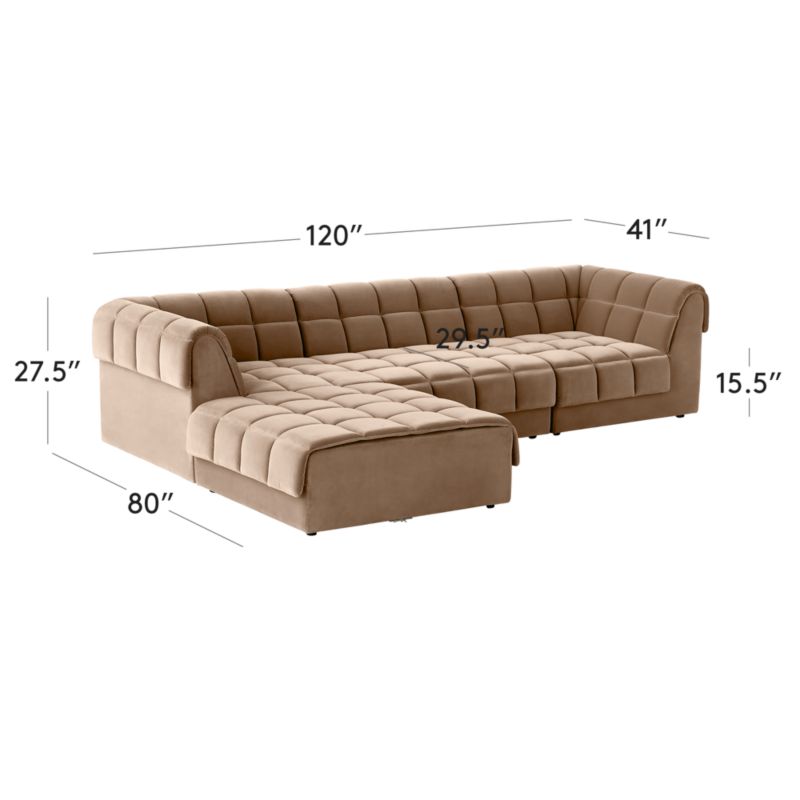 Pezzo 4-Piece Toffee Brown Velvet Sectional Sofa with Right Arm | CB2