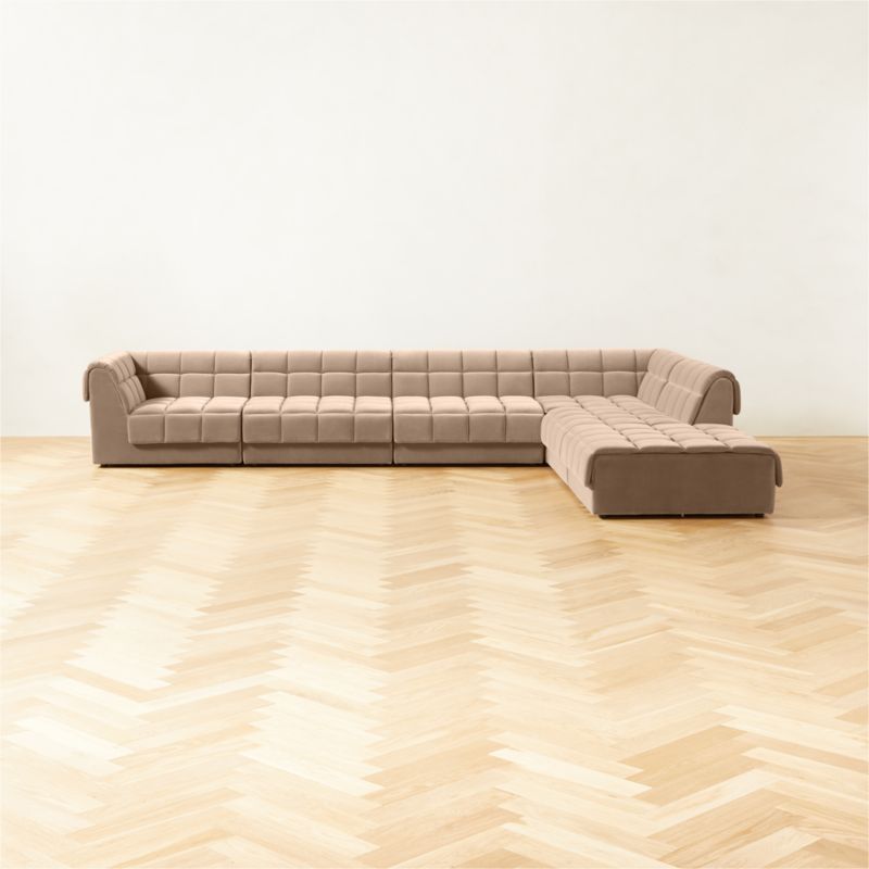 Pezzo 6-Piece Toffee Brown Velvet Sectional Sofa with Left-Arm | CB2