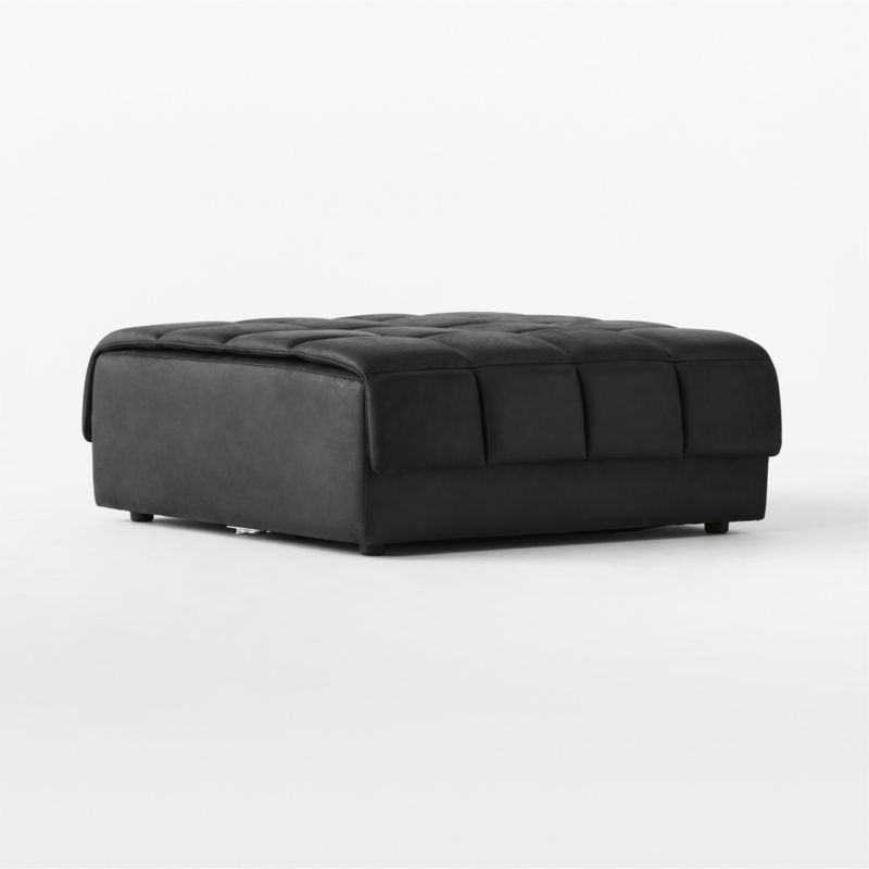 Pezzo Black Leather Ottoman | CB2