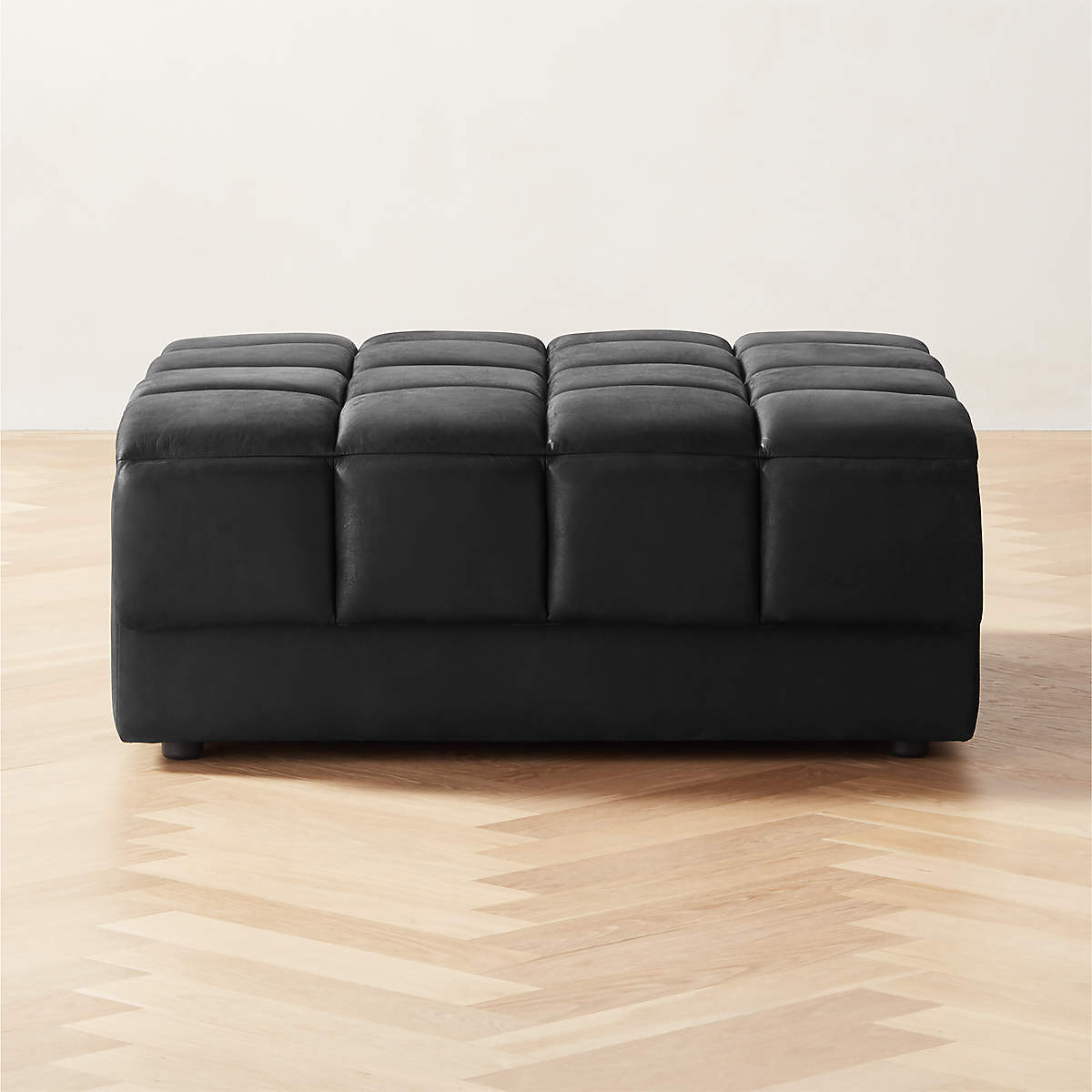 Pezzo Modern Black Leather Ottoman + Reviews | CB2