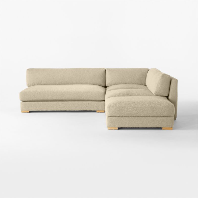 Piazza 4-Piece Modular Camel Brown Boucle Sectional Sofa with White Oak ...