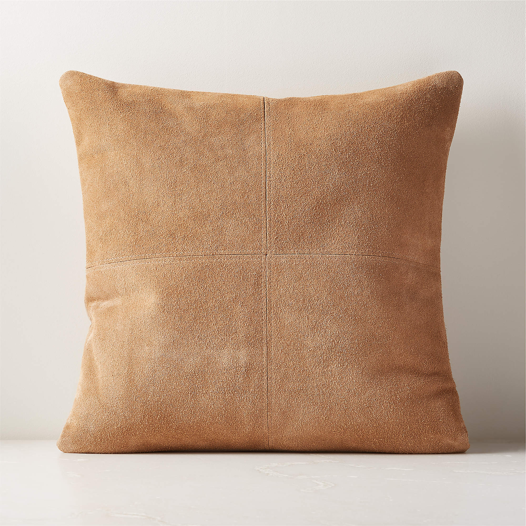 Pieced Camel Suede Modern Throw Pillow with Feather-Down Insert 20" | CB2