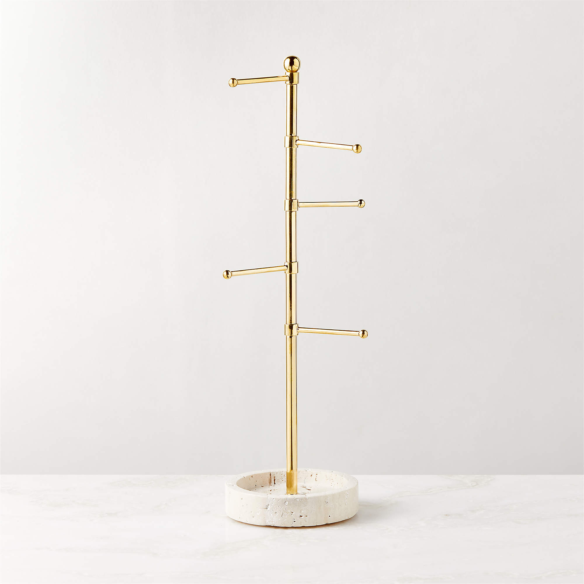 Pierce Travertine and Brass Jewelry Tower | CB2