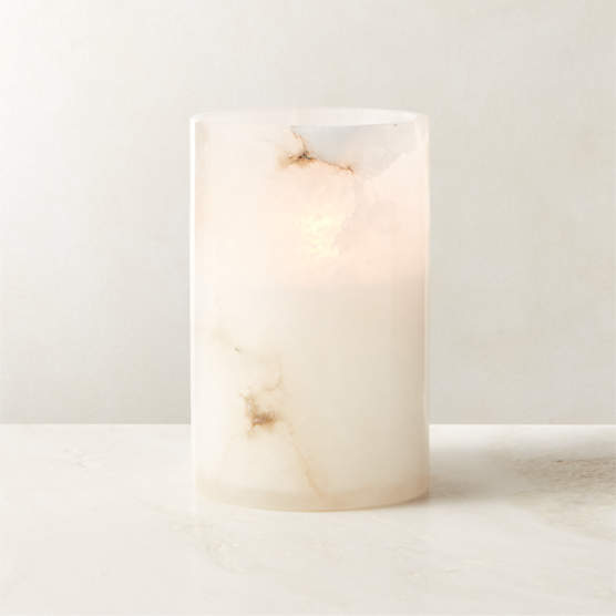 Talia Modern Alabaster Hurricane Candle Holder | CB2