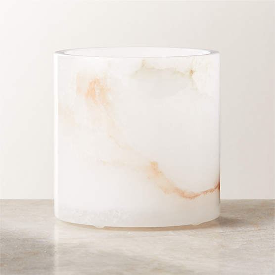 Talia Modern Alabaster Hurricane Candle Holder + Reviews | CB2