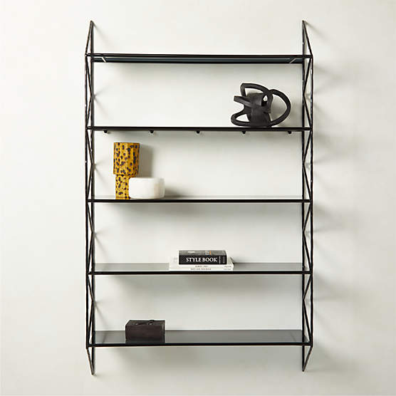 Stairway Modern Wide Black Metal Wall Mount Bookshelf 96'' + Reviews ...