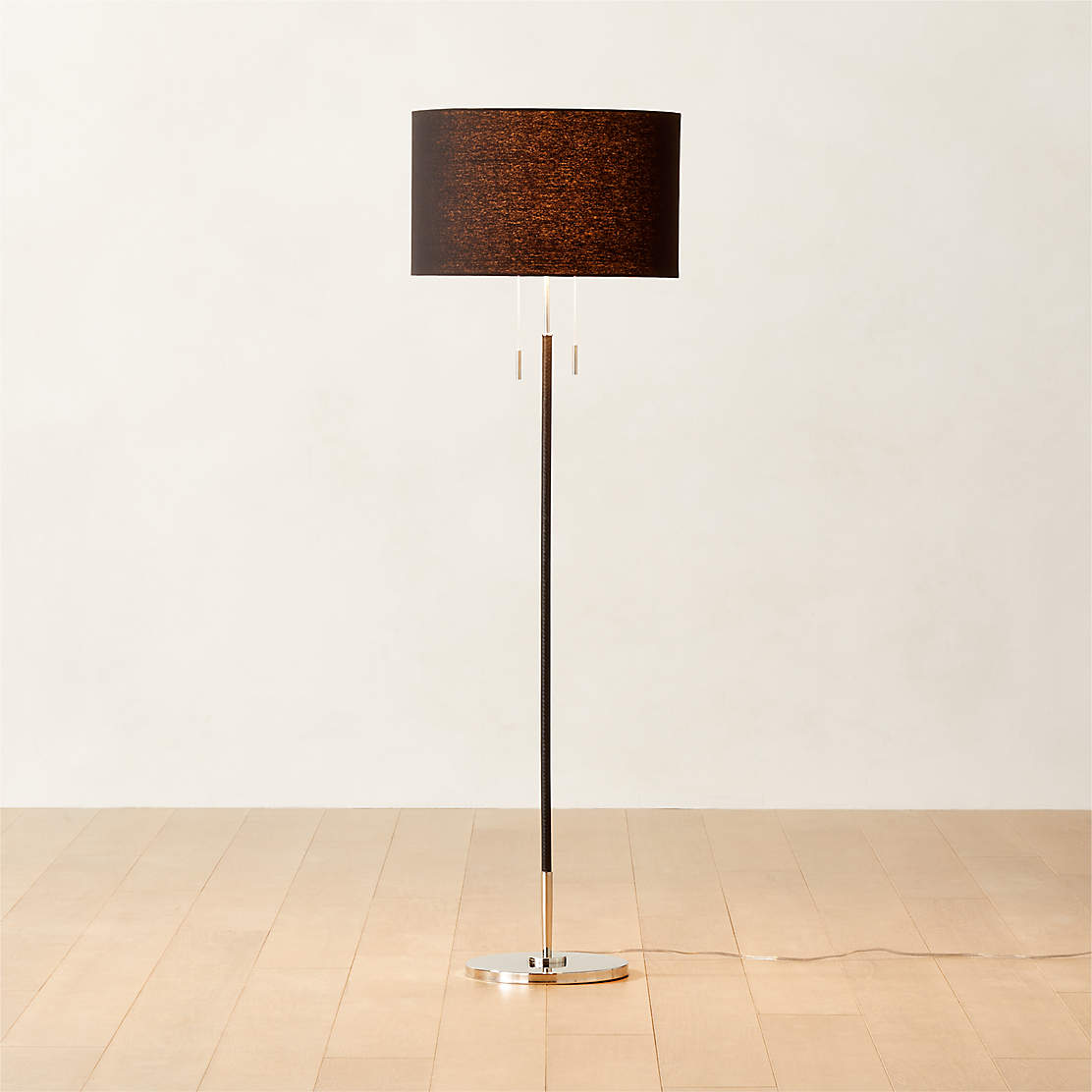 Prix Leather and Polished Brass Modern Floor Lamp | CB2