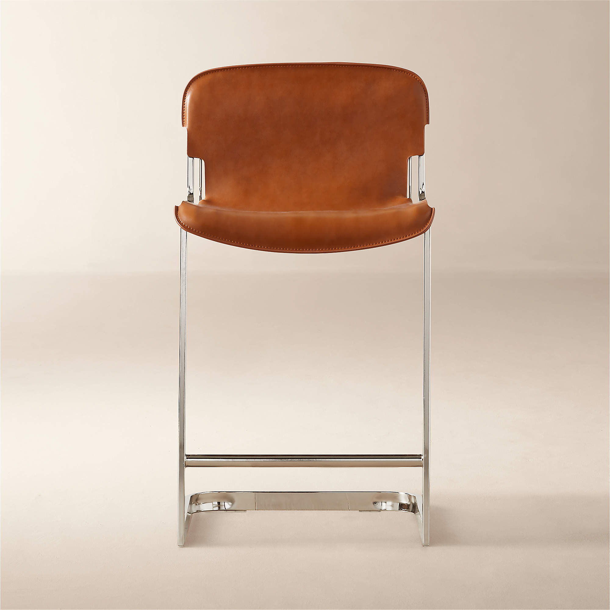Rake Brown Leather Counter Stool by Kravitz Design + Reviews | CB2
