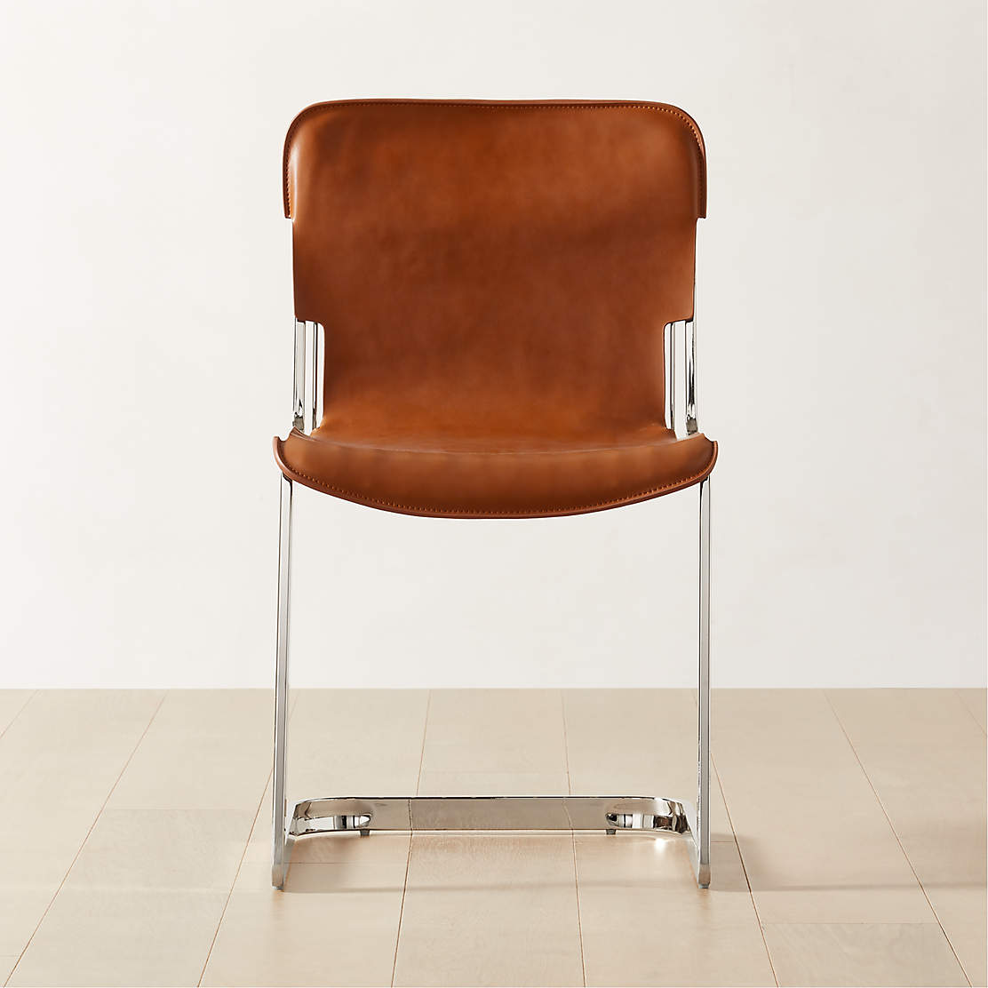 Surf Sling Brown Leather Dining Chair Set of 4 + Reviews | CB2