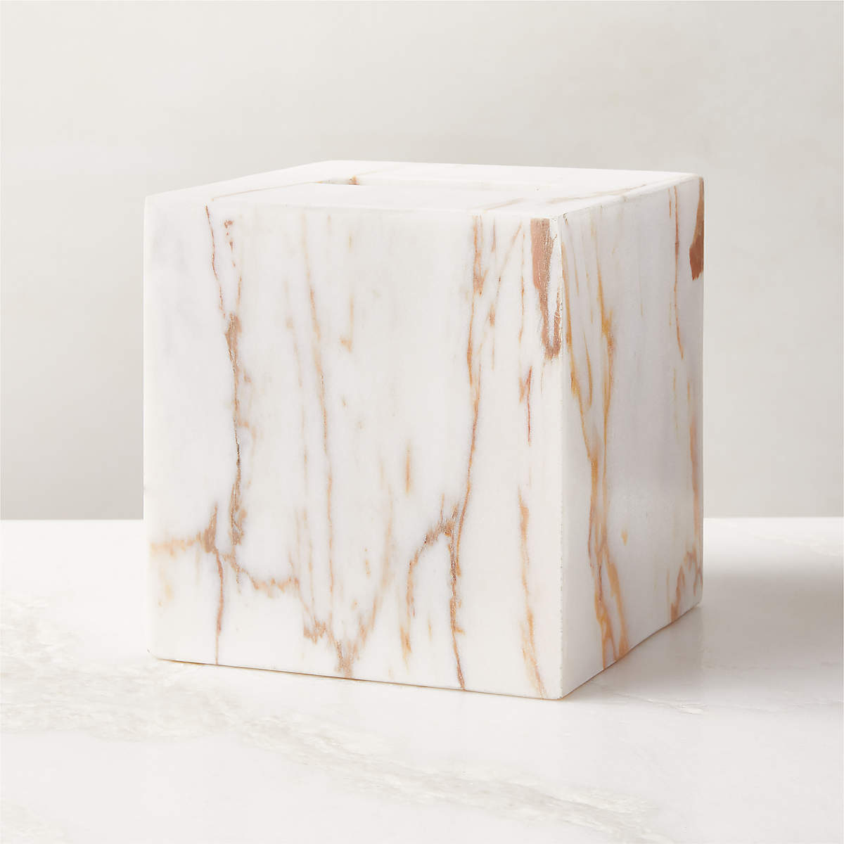 Ramsey Calacatta Gold Marble Tissue Box Cover + Reviews | CB2