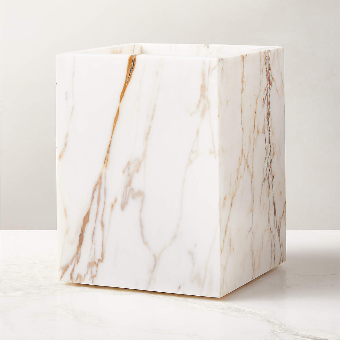 Nexus White Marble Wastebasket + Reviews | CB2
