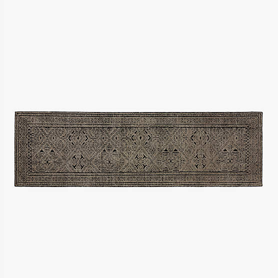 Inaz Modern Hand-Knotted Black Wool Runner Rug 2.5'x8' | CB2