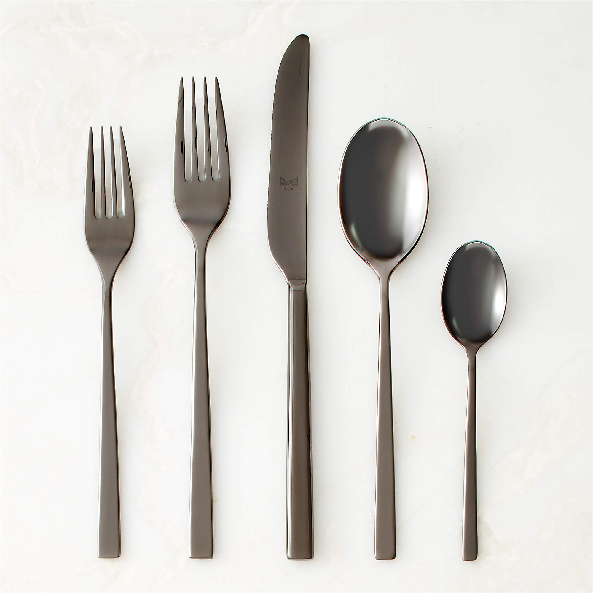 Rebbio 5-Piece Brushed Black Flatware Set | CB2