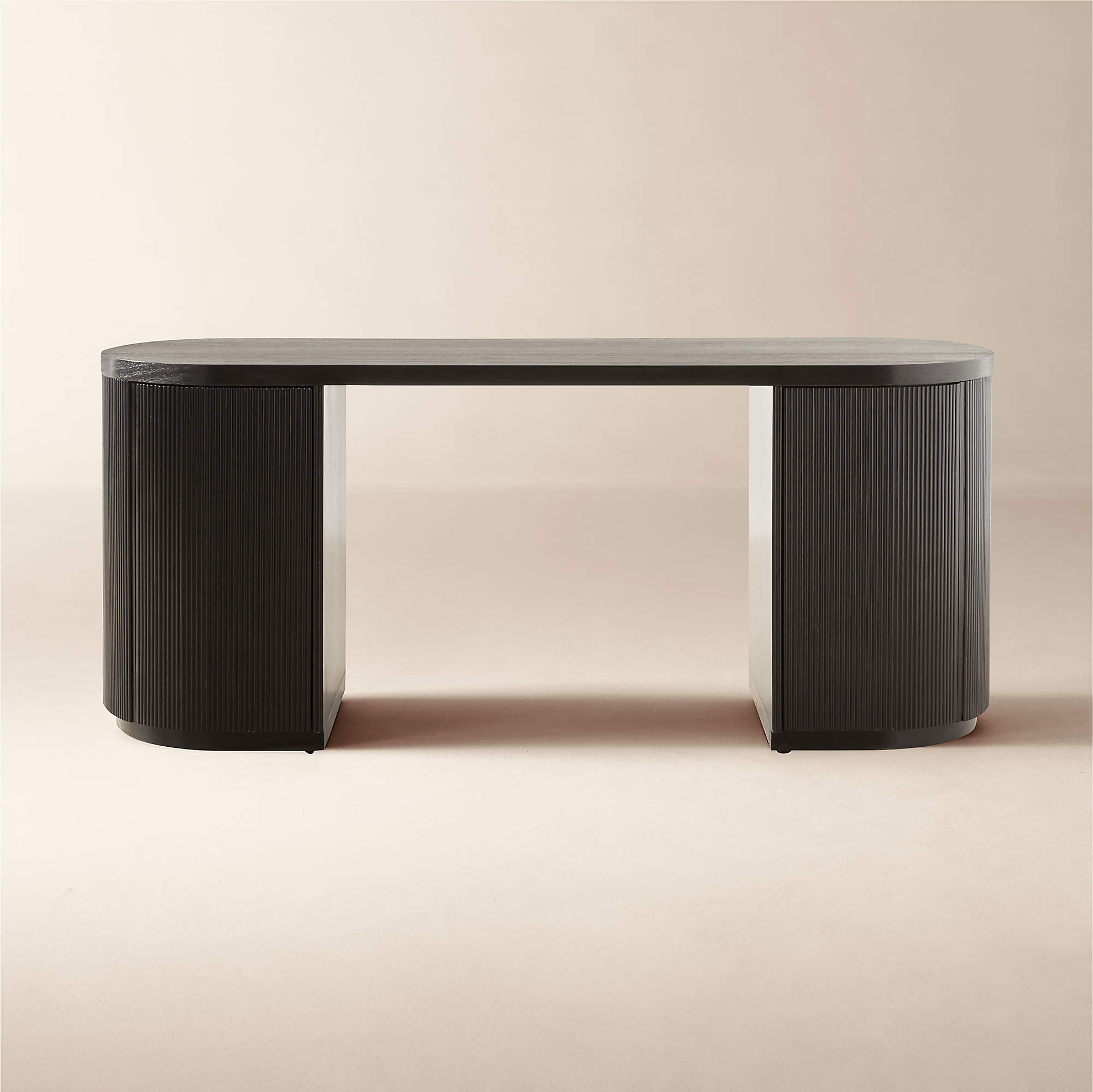 Reid Modern Oval Black Wood Storage Desk + Reviews | CB2