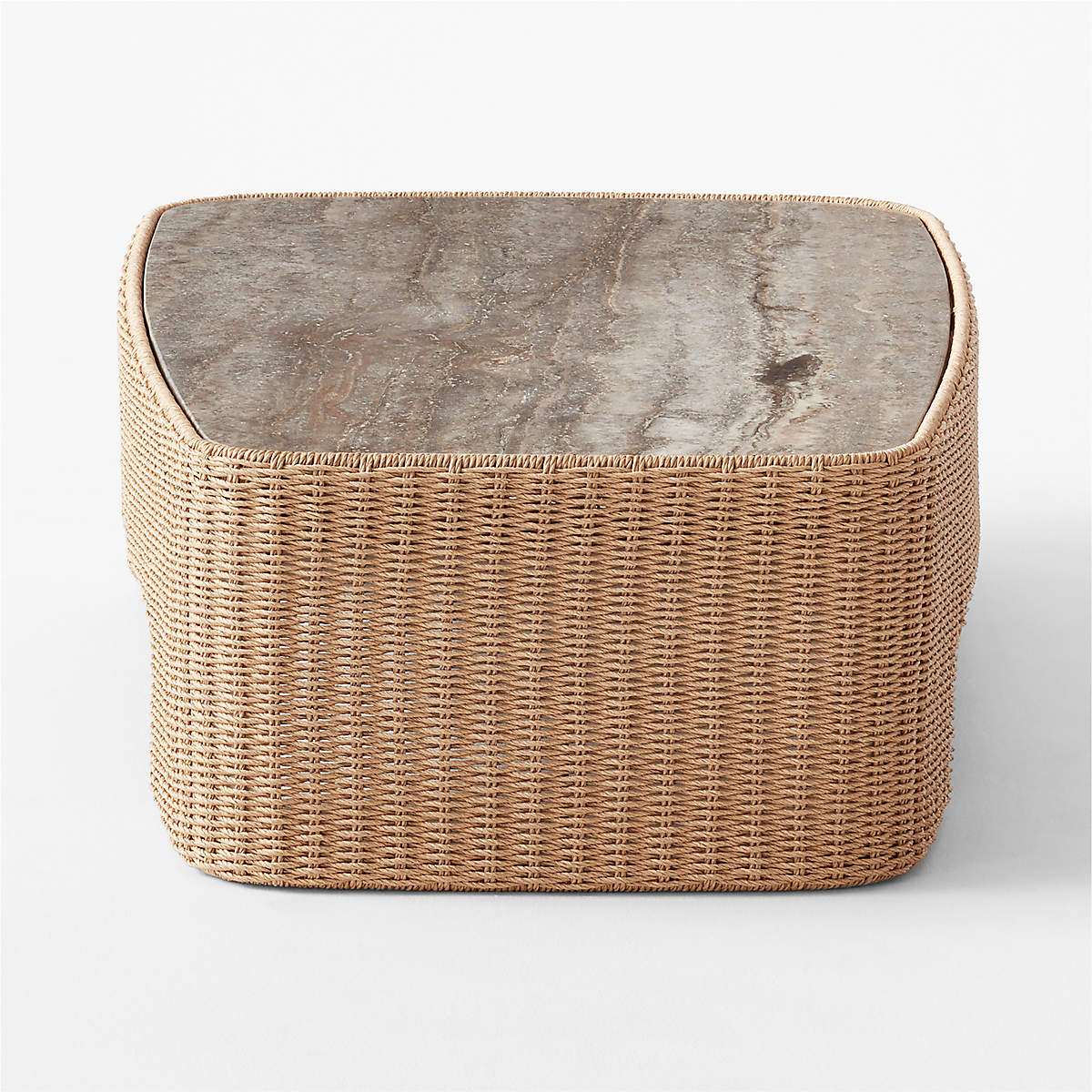 Remo Travertine and Rattan Outdoor Coffee Table by Ross Cassidy | CB2 ...