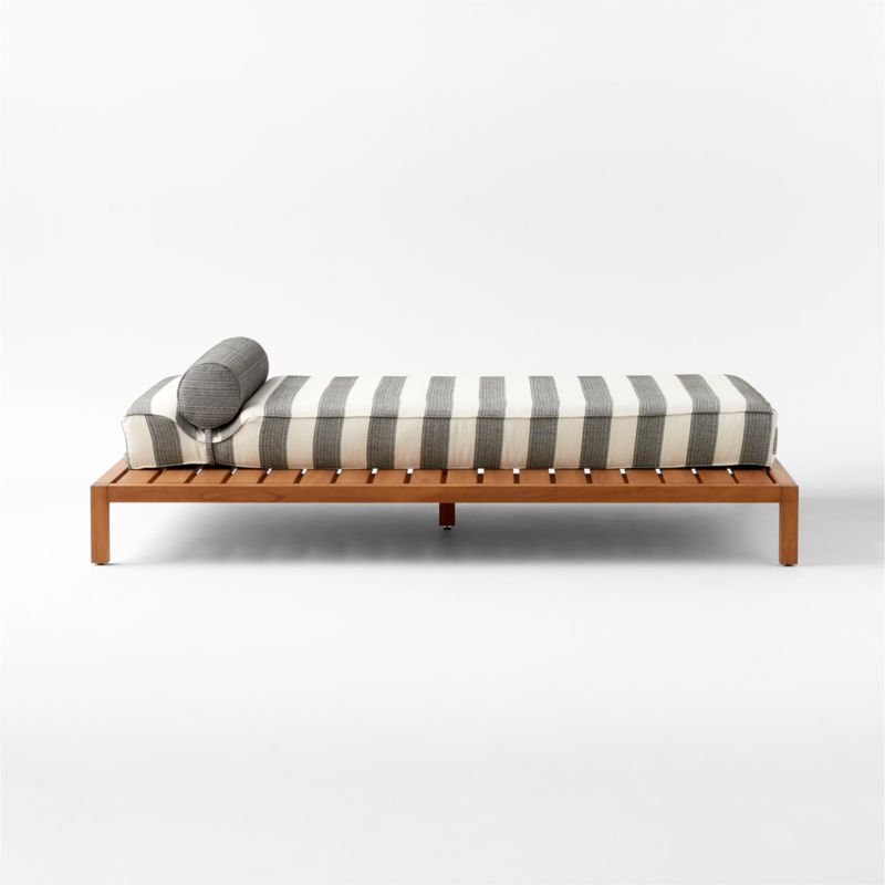 Rollie Modern Teak Outdoor Daybed with Striped Sunbrella Cushion | CB2