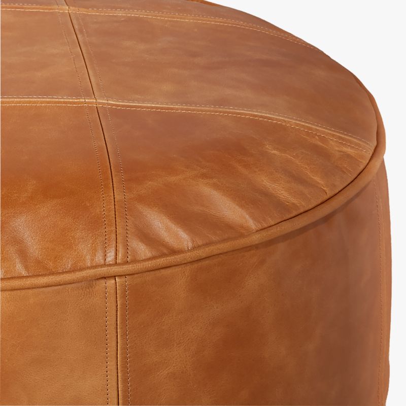 Round Saddle Leather Ottoman-Pouf | CB2
