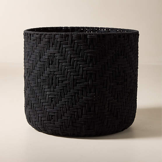 Frieze Handwoven Black Storage Basket with Brass Rim Tall | CB2
