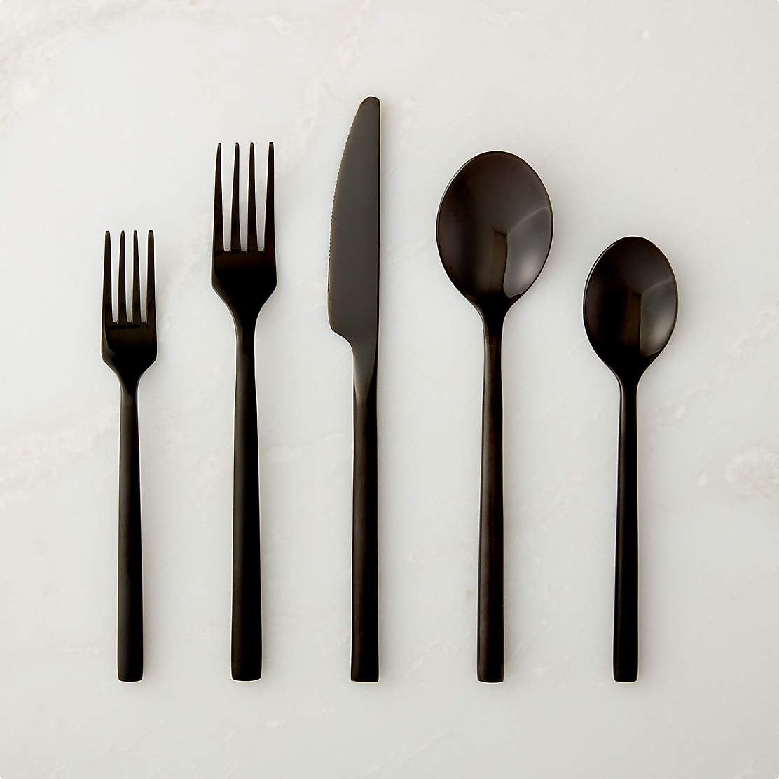 20-Piece Essence Brushed Black Flatware Set + Reviews | CB2