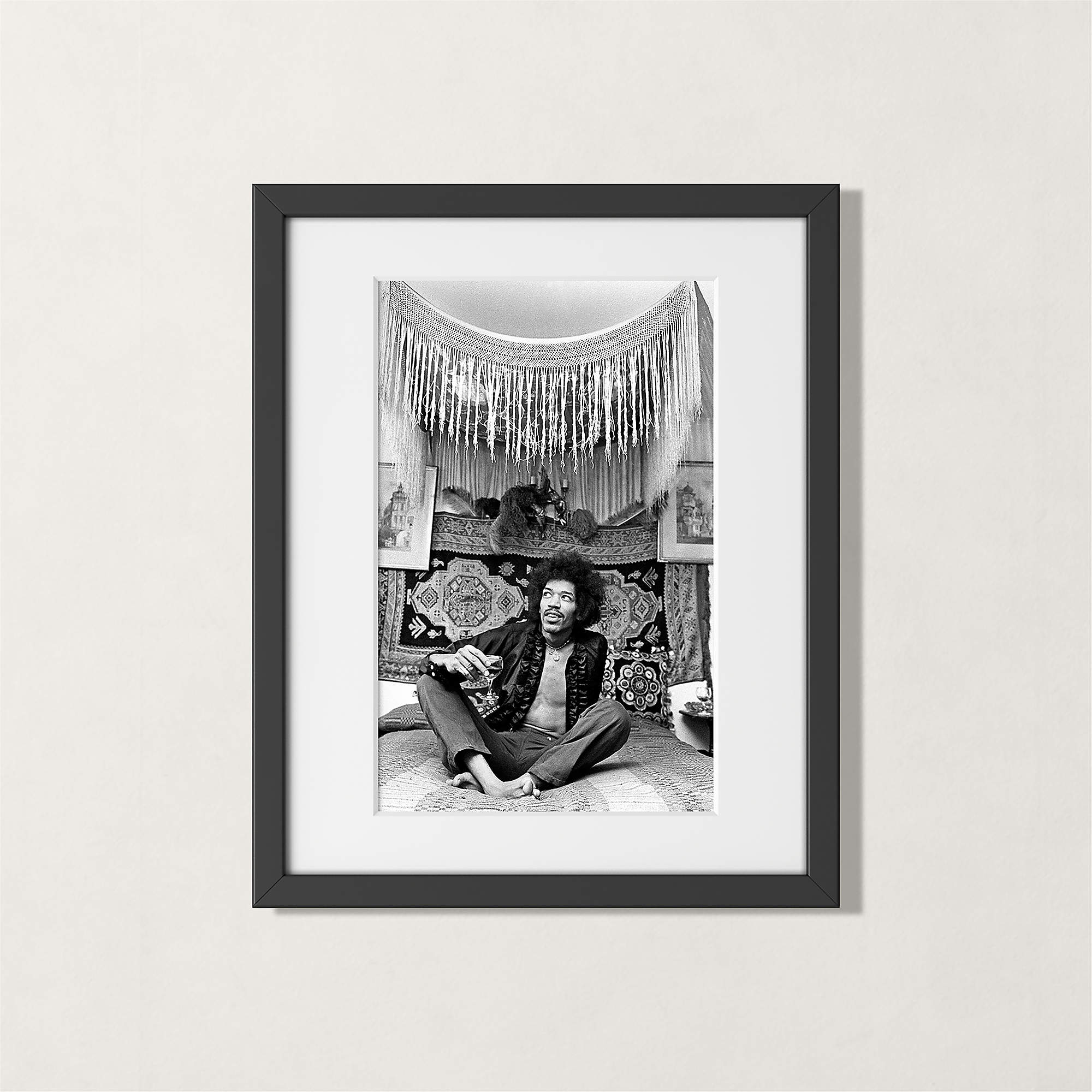 'Jimi Hendrix, 1969' Black & White Art Print in Black Frame 21.5"x17.5" | CB2