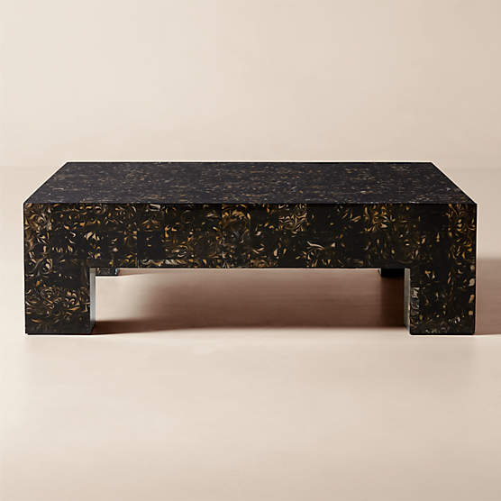 Crescent 46" Square Black Resin Coffee Table | CB2