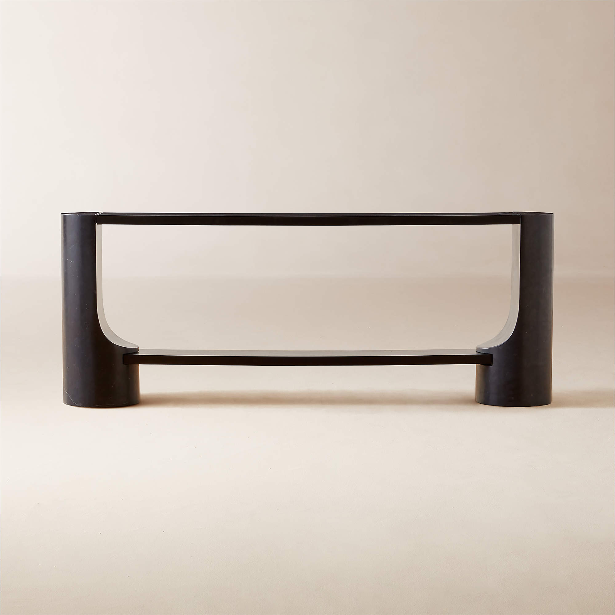Scoop Black Marble and Oak Wood Console Table 71.5" + Reviews | CB2