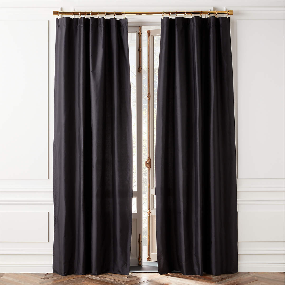 Seda Modern Black Silk Window Curtain Panel 48''x84'' + Reviews | CB2