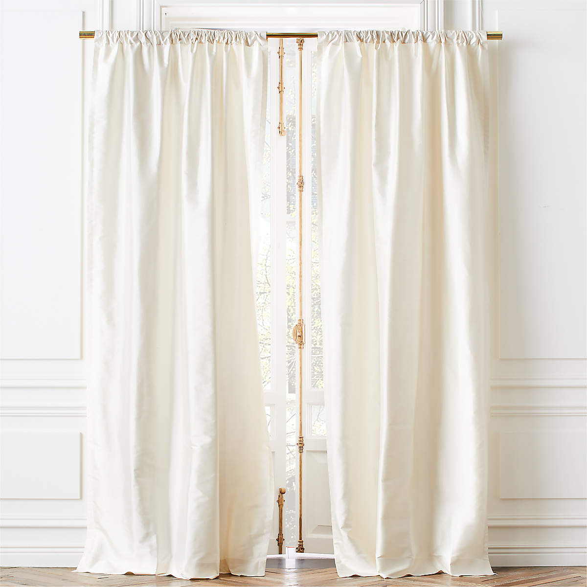 Modern Seda Warm White Silk Window Curtain Panel 48"x96" + Reviews | CB2