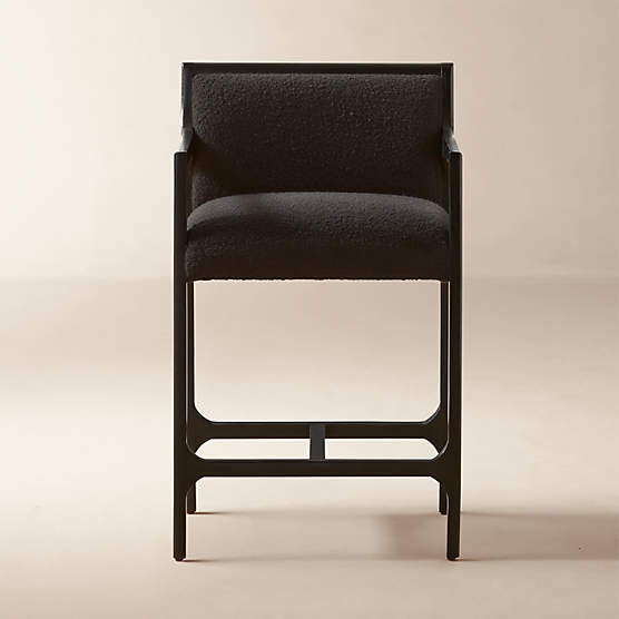 Wrapped Modern Black Leather Counter Stool + Reviews | CB2
