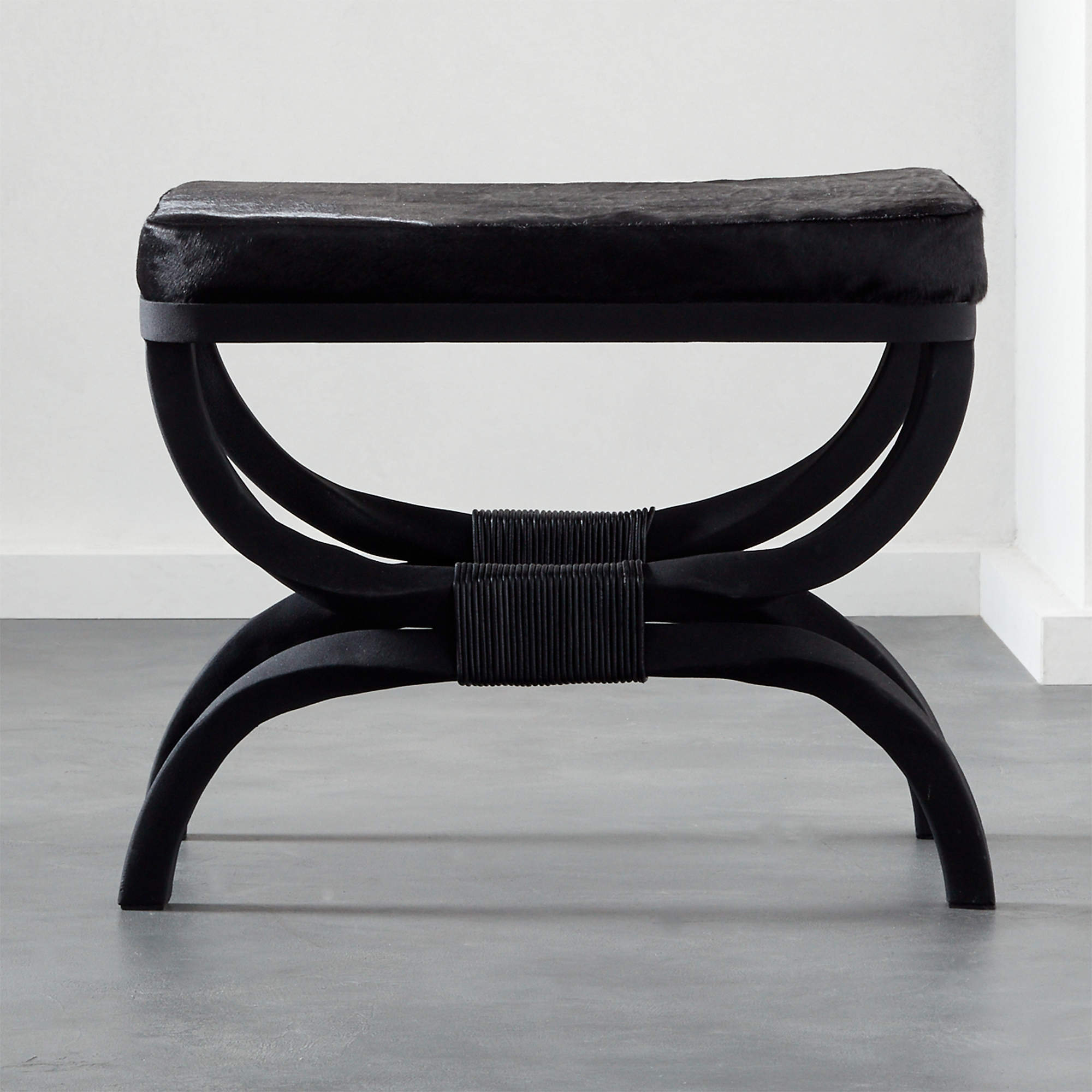 Serpette Black Cowhide Stool | CB2 Canada