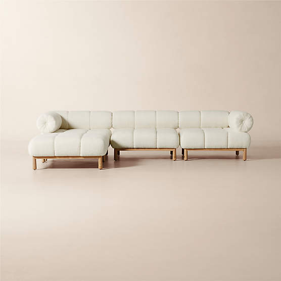 Strato 4-Piece L-Shaped Channeled Ivory Performance Fabric Sectional ...