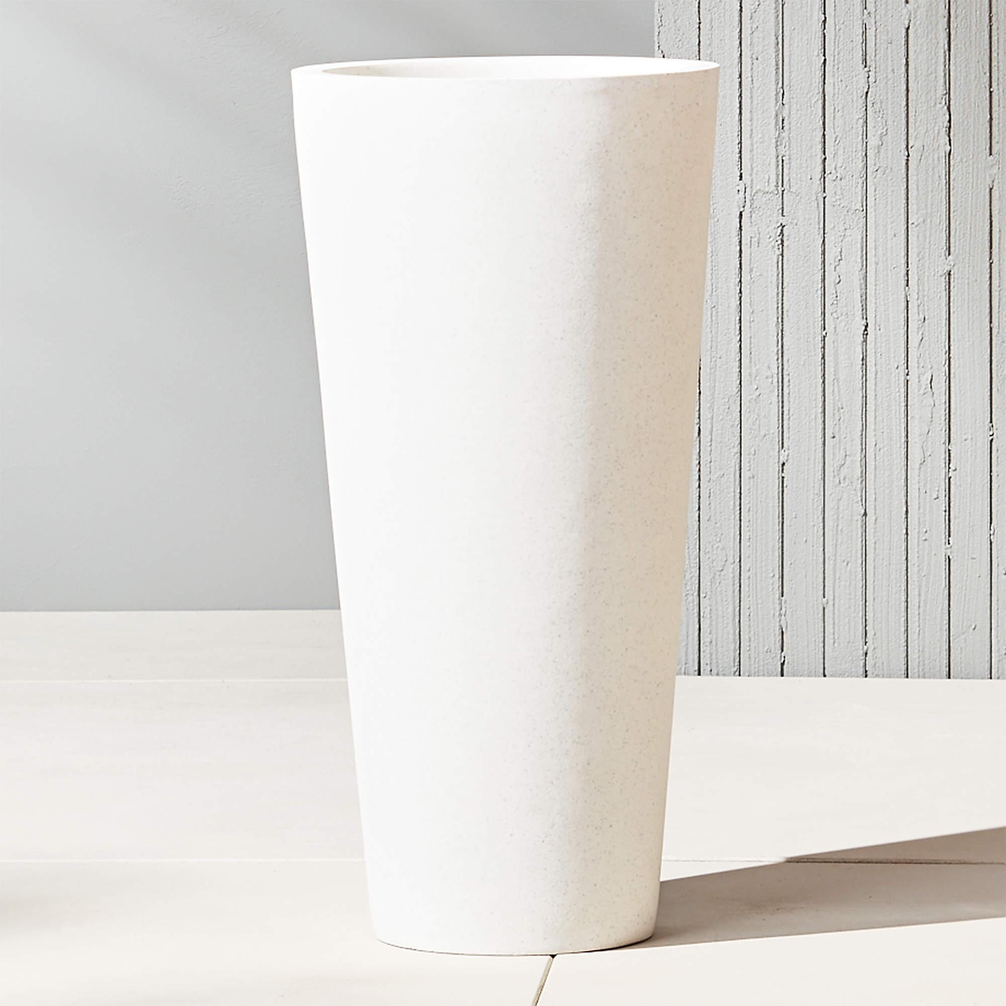 Shore Modern White Stone Outdoor Planter Tall + Reviews | CB2