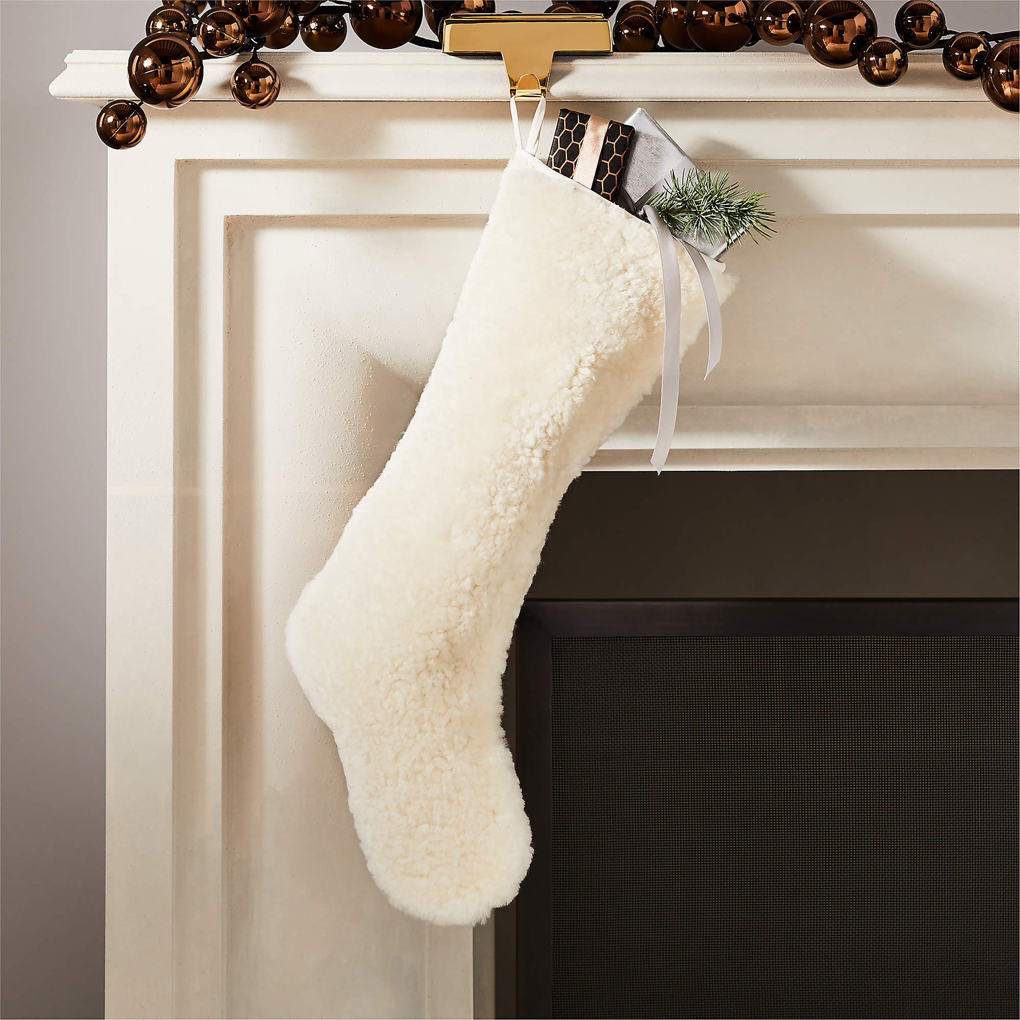 Shorn Ivory Sheepskin Christmas Stocking | CB2