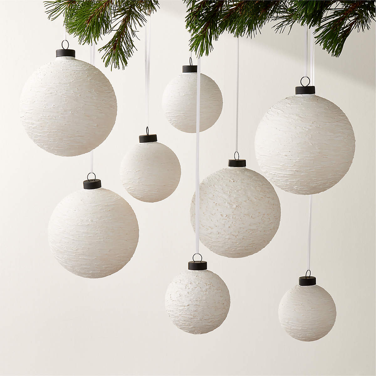 Sima Ivory Textured Glass Christmas Tree Ornaments Set of 8 | CB2