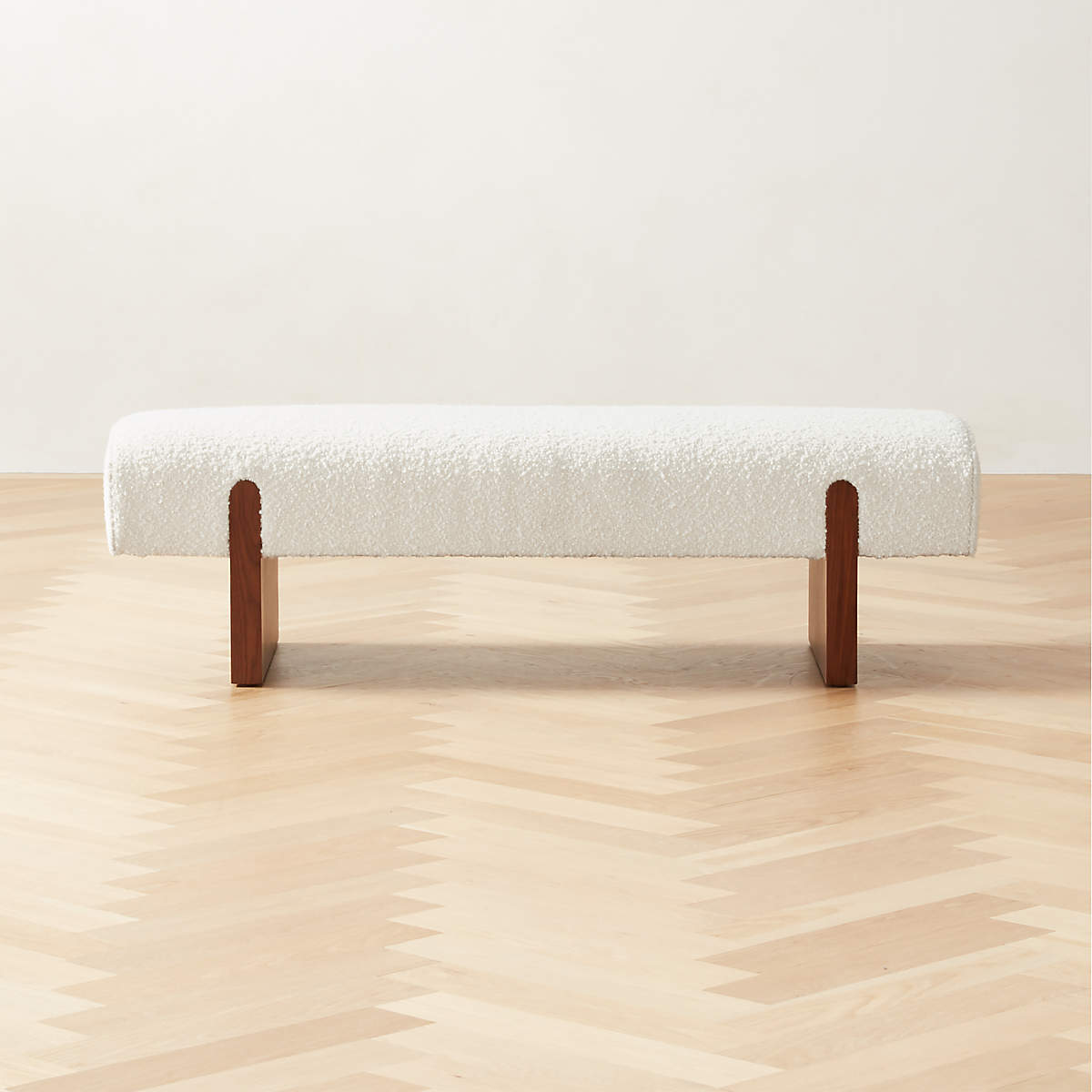 Socca Modern White Boucle Upholstered Bench 55'' + Reviews | CB2