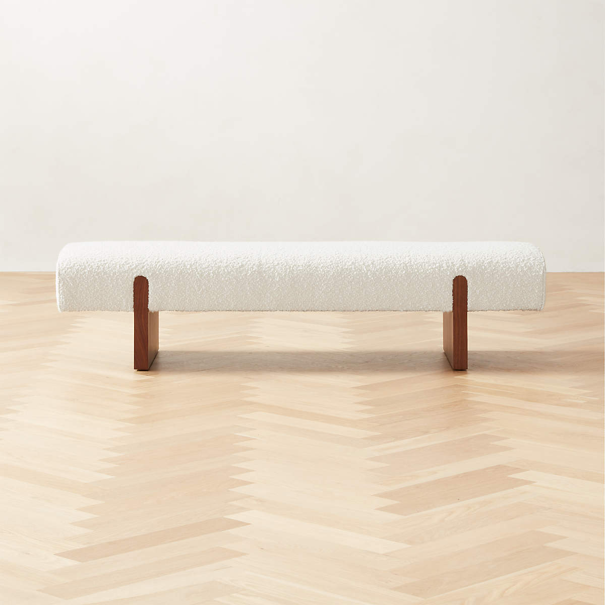 Socca Modern White Boucle Upholstered Bench 67'' + Reviews | CB2