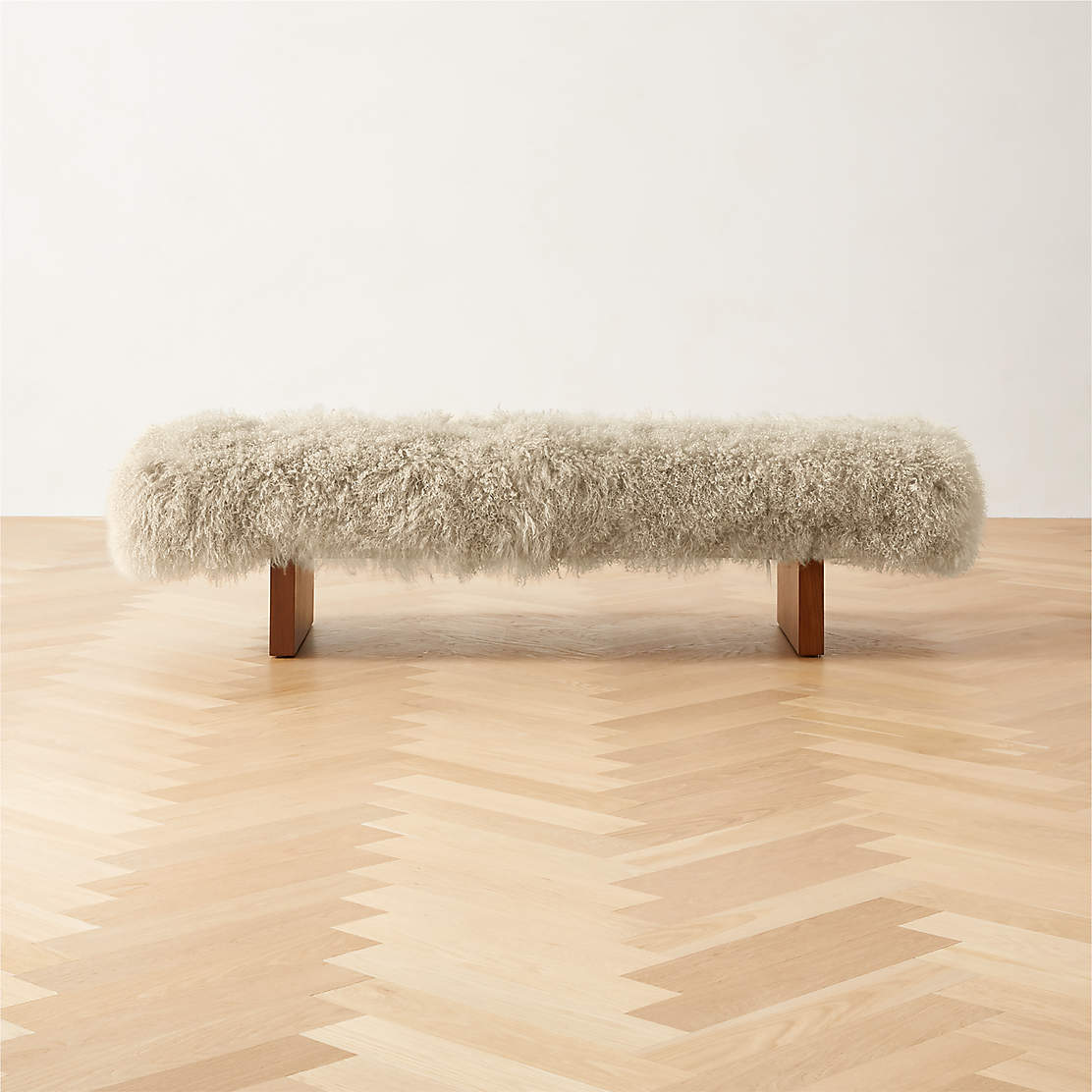 Socca 55" Taupe Sheepskin Upholstered Bench + Reviews | CB2